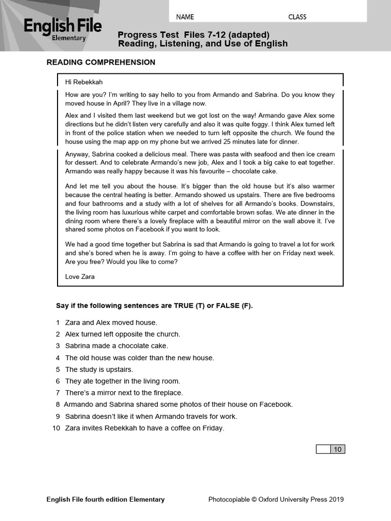 Progress Test 7 12 Adapted | PDF