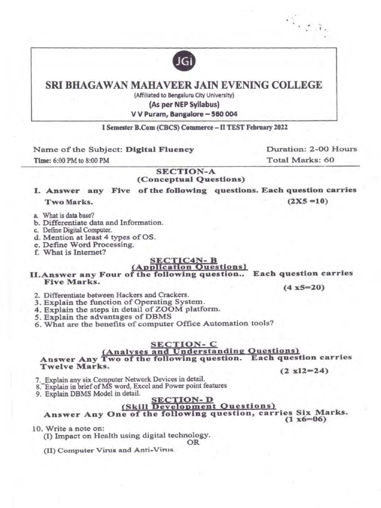 Nep Digital Fluency Bcom Semester I | PDF