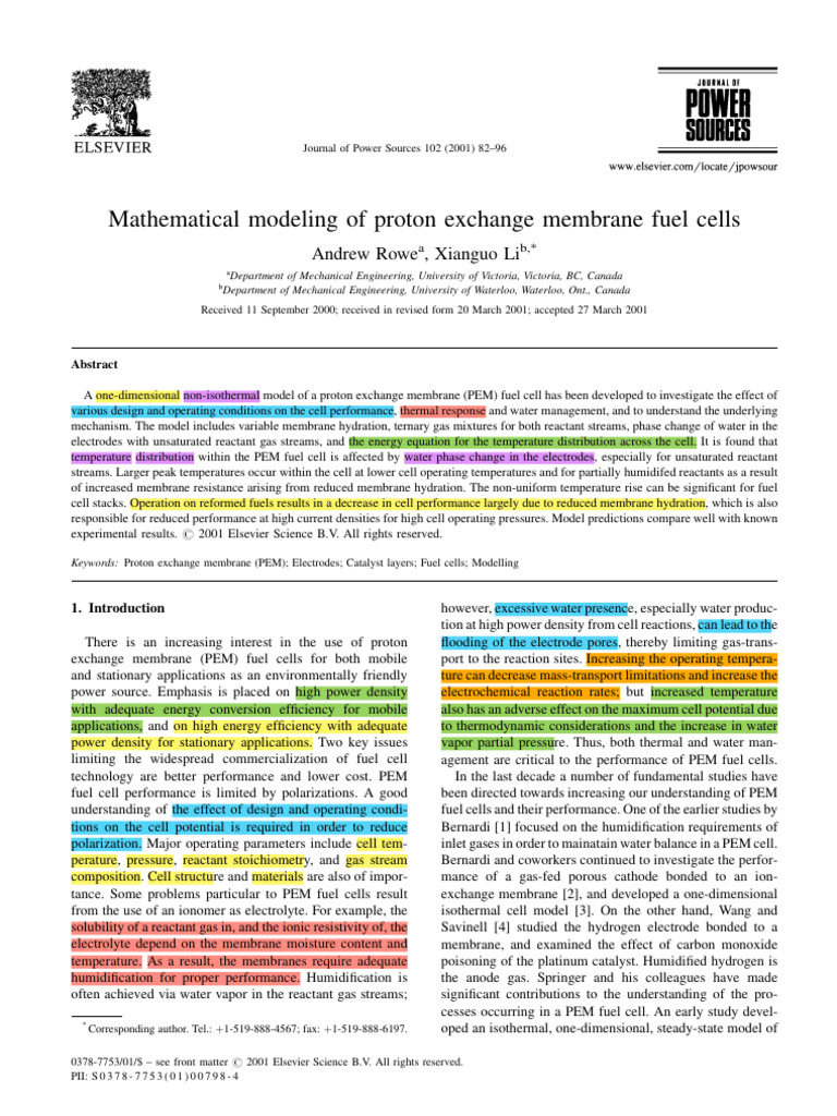 Mathematical Modeling of Proton Exchange Membrane Fuel Cells | PDF | Fuel Cell | Chemistry
