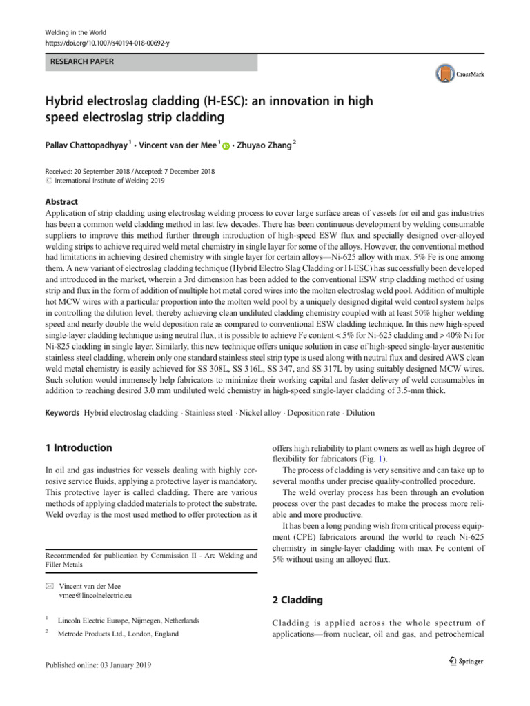 Hybrid Electroslag Cladding (H-ESC) : An Innovation in High Speed ...