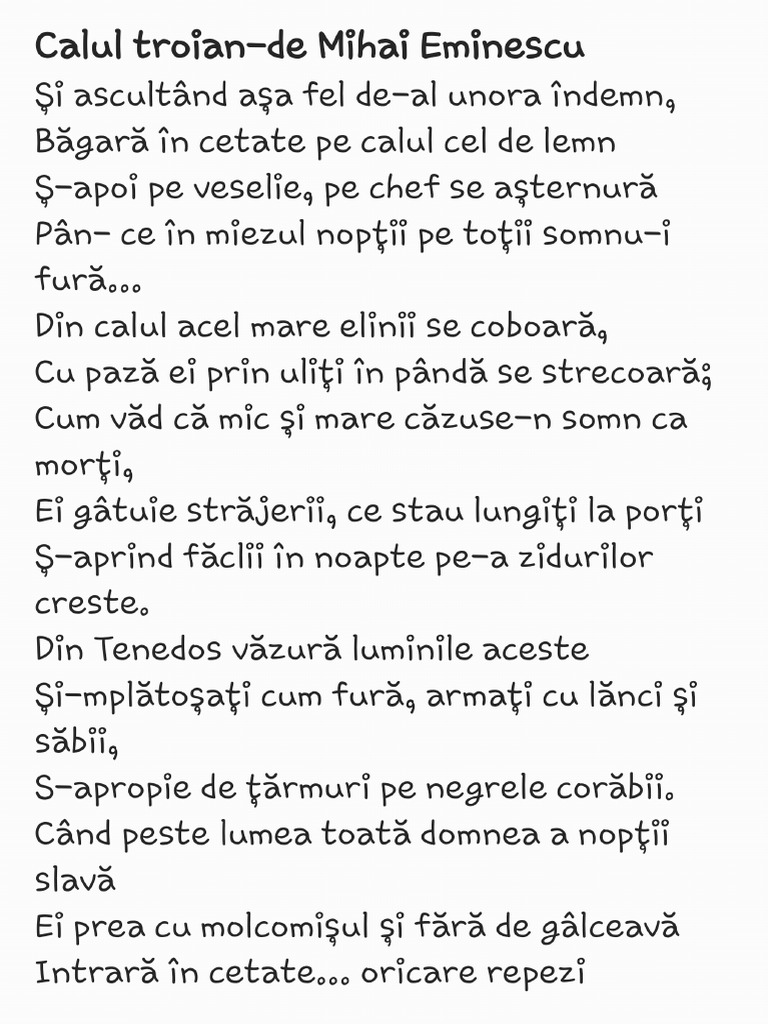 Calul Troian-De Mihai Eminescu | PDF