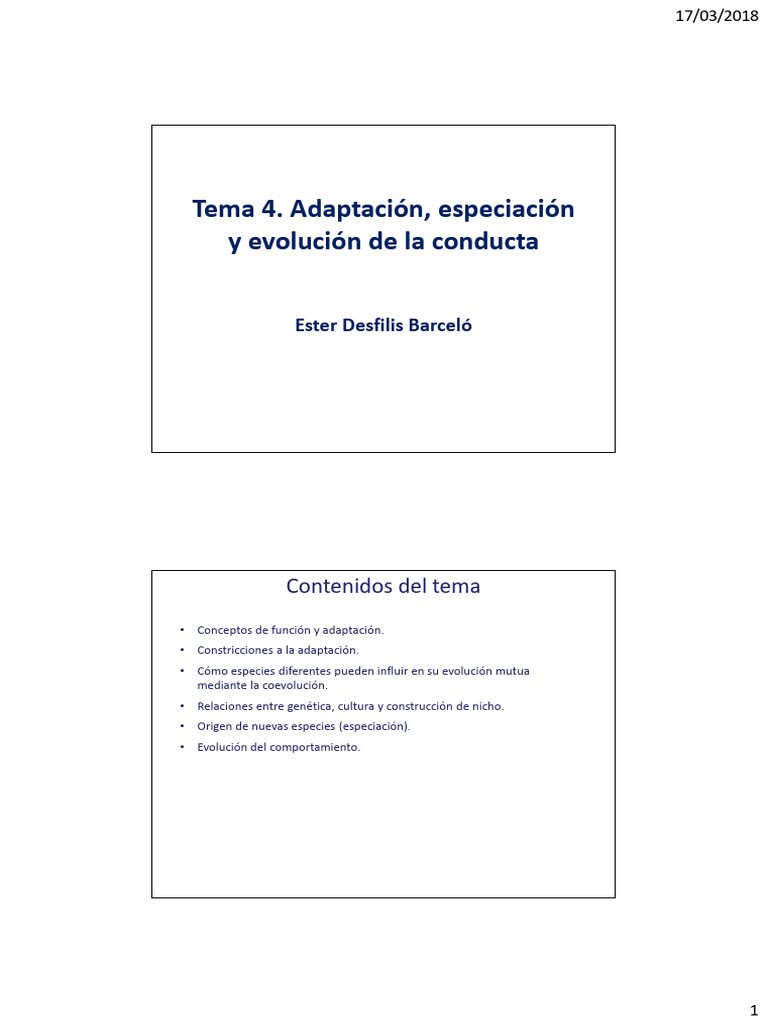 Tema4 - Adaptación Especiación y Evolución de La Conducta 2 Diapos ...