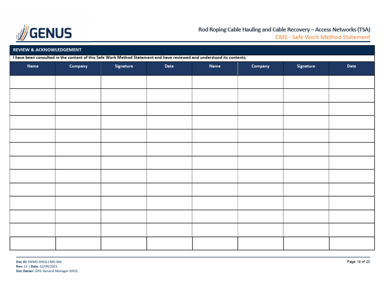 Rod Roping Cable Hauling and Cable Recovery SWMS Sign Off | PDF
