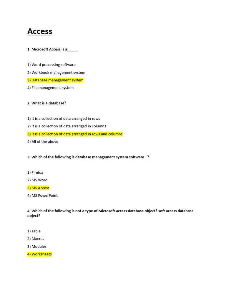 MS Access Basics Quiz | PDF | Microsoft Access | Databases