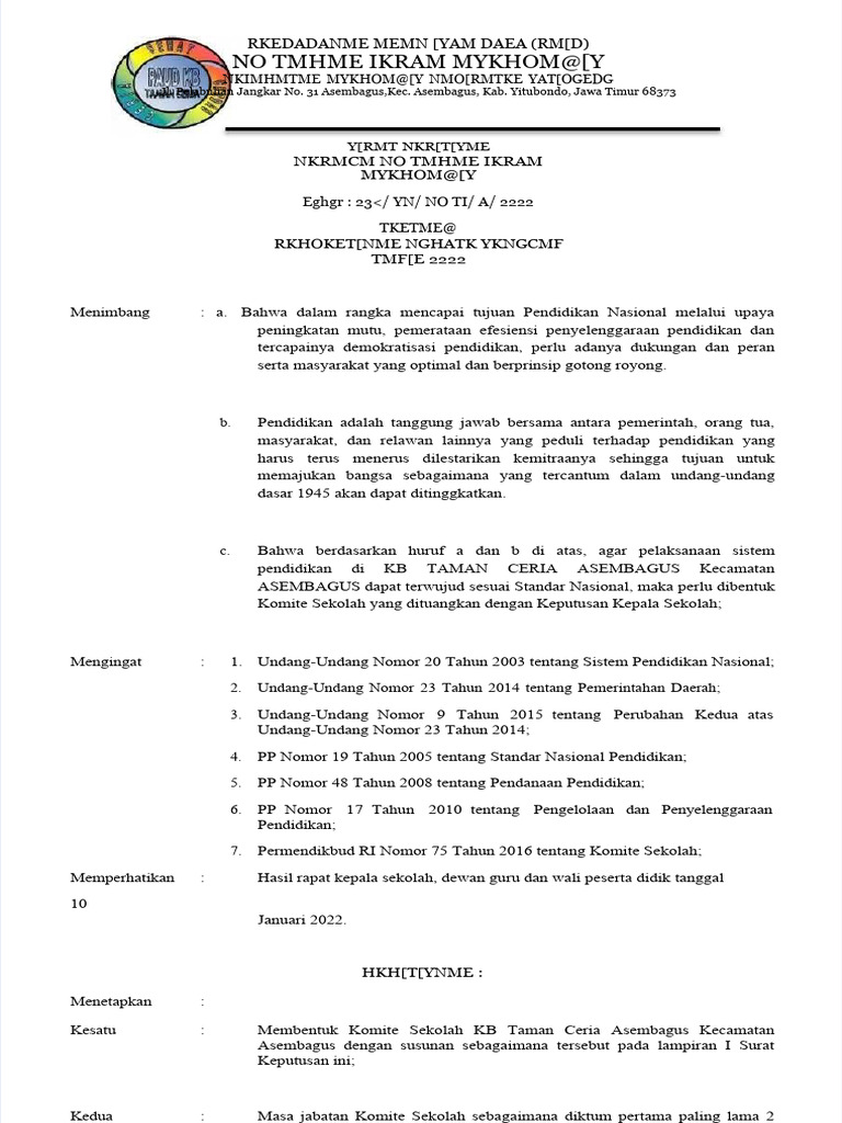 Contoh SK Komite Paud | PDF