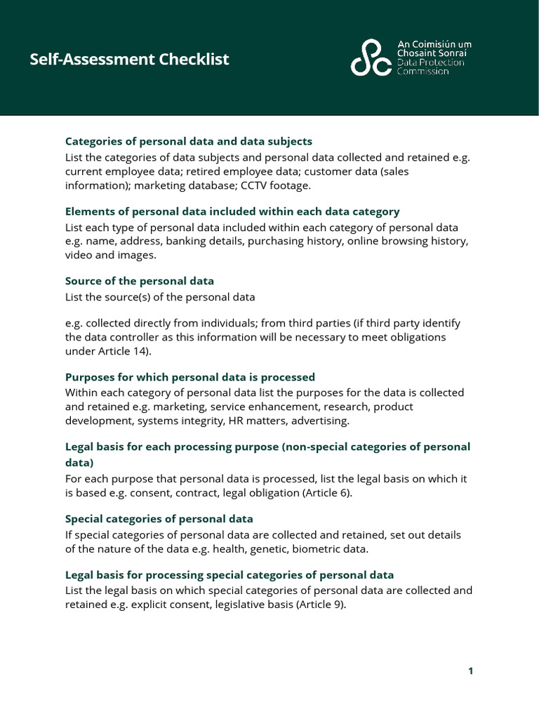 GDPR Self-Assessment Checklist | PDF | Law
