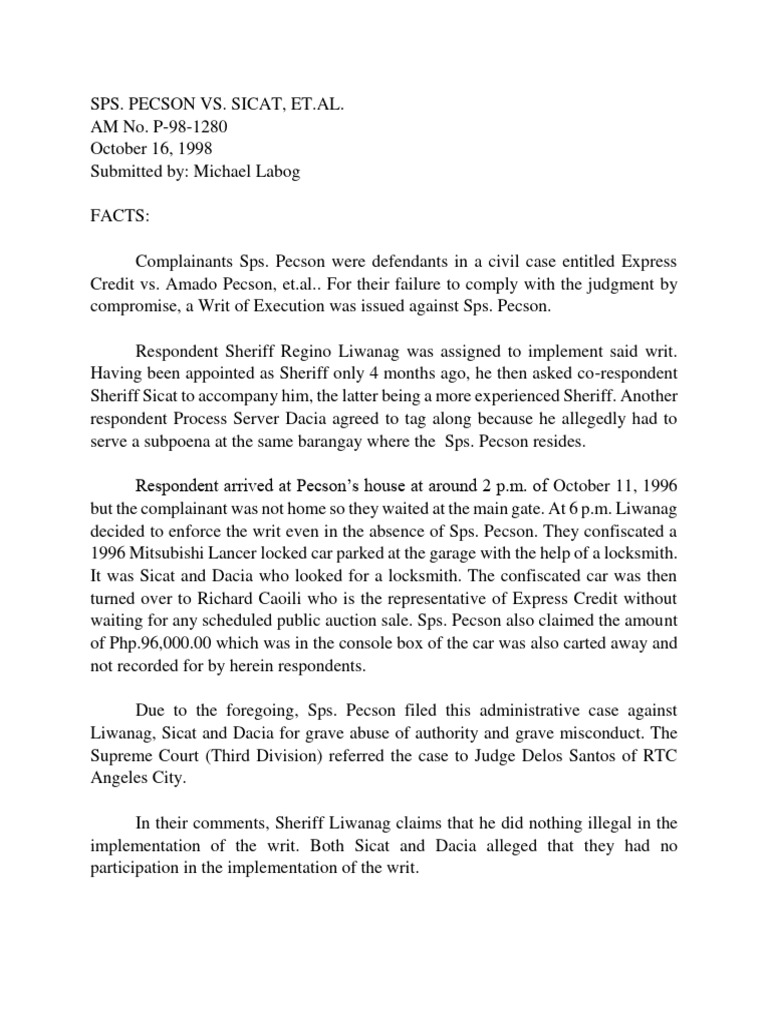 6.) Pecson-vs-Sicat | PDF | Writ | Sheriff