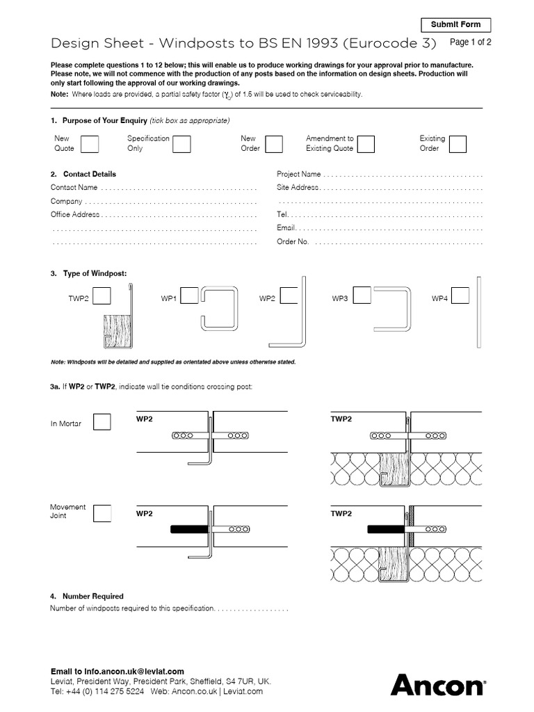 Ancon Windpost Design Sheet | PDF | Concrete | Building Engineering