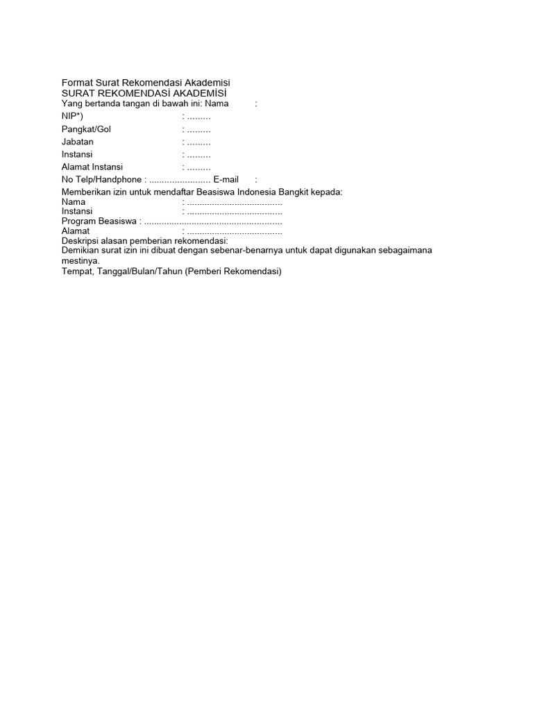 03 Format Surat Rekomendasi Akademisi | PDF