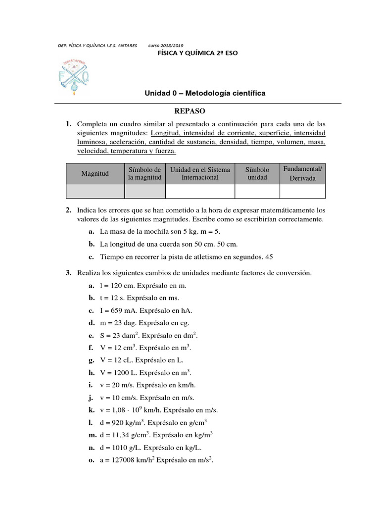 3 - Ejercicios - Repaso - Unidad 0 - El Conocimiento Científico | PDF