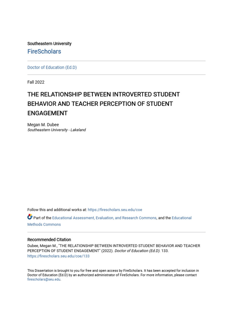 The Relationship Between Introverted Student Behavior and Teacher | PDF | Extraversion And ...