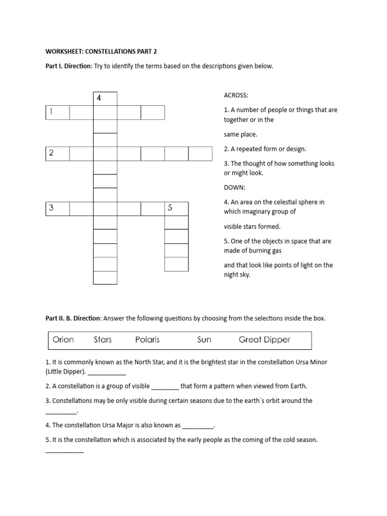 Worksheet Constellations 2 | PDF | Constellation | Stars