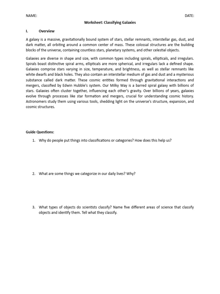 Worksheet Classifying Galaxies | Download Free PDF | Galaxy | Stars