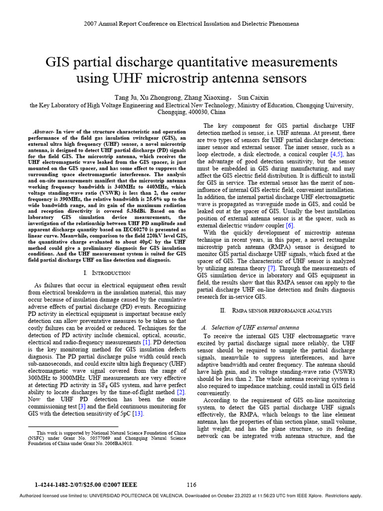 GIS Partial Discharge Quantitative Measurements Using UHF Microstrip ...