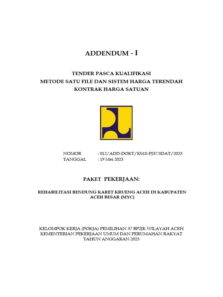 ADD I - Dokumen Pemilihan Rehab Bendung Karet Krueng Aceh (MYC) | PDF | Teknologi & Rekayasa