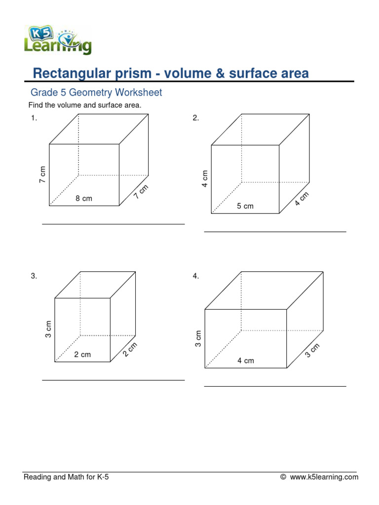 Grade 5 Geometry Rectangular Prism Volume Surface Area e | PDF
