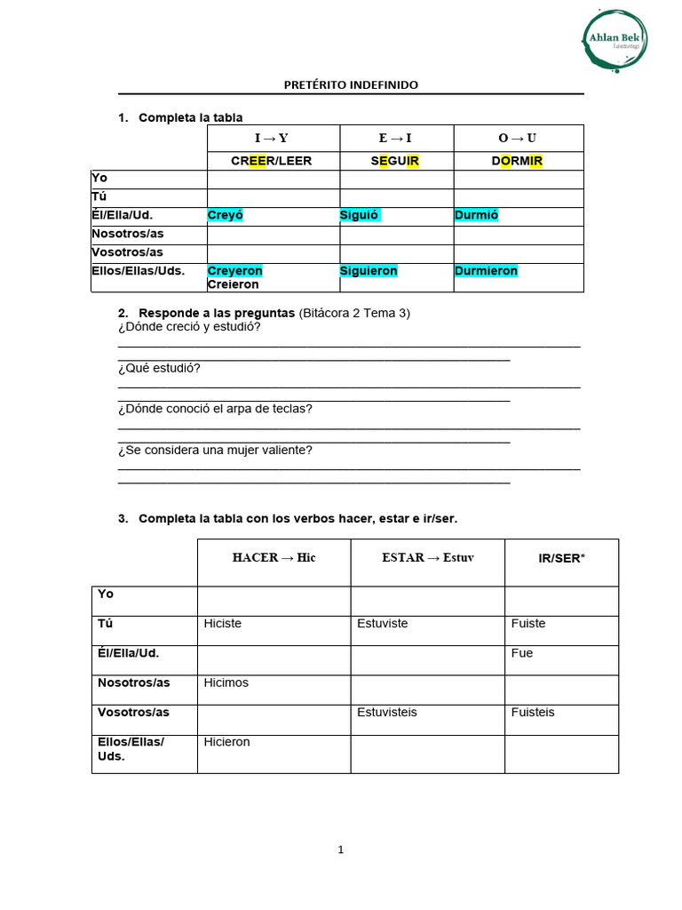 Pretérito Indefinido Ab 3 | PDF