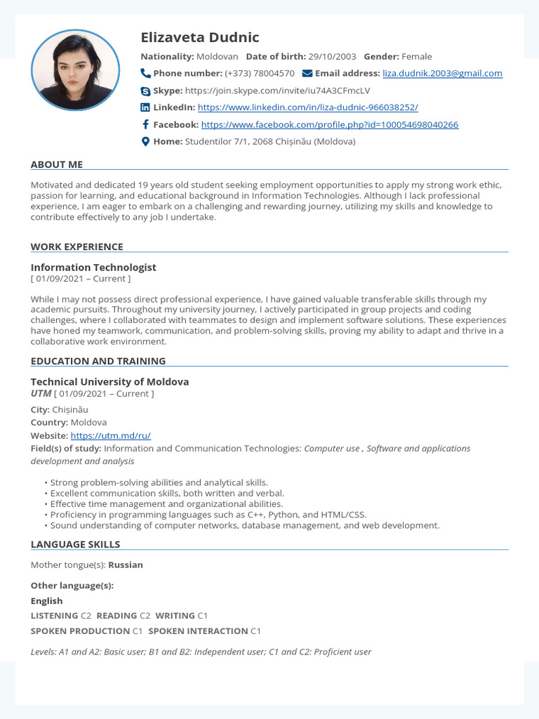 CV - Elizaveta Dudnic | PDF | Career & Growth | Social Science
