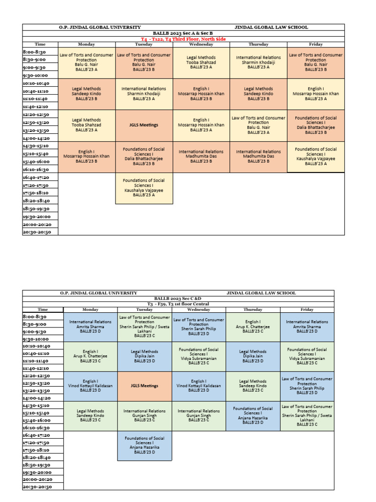 Timetable Fall 2023 | PDF | Civil Law (Legal System) | Common Law