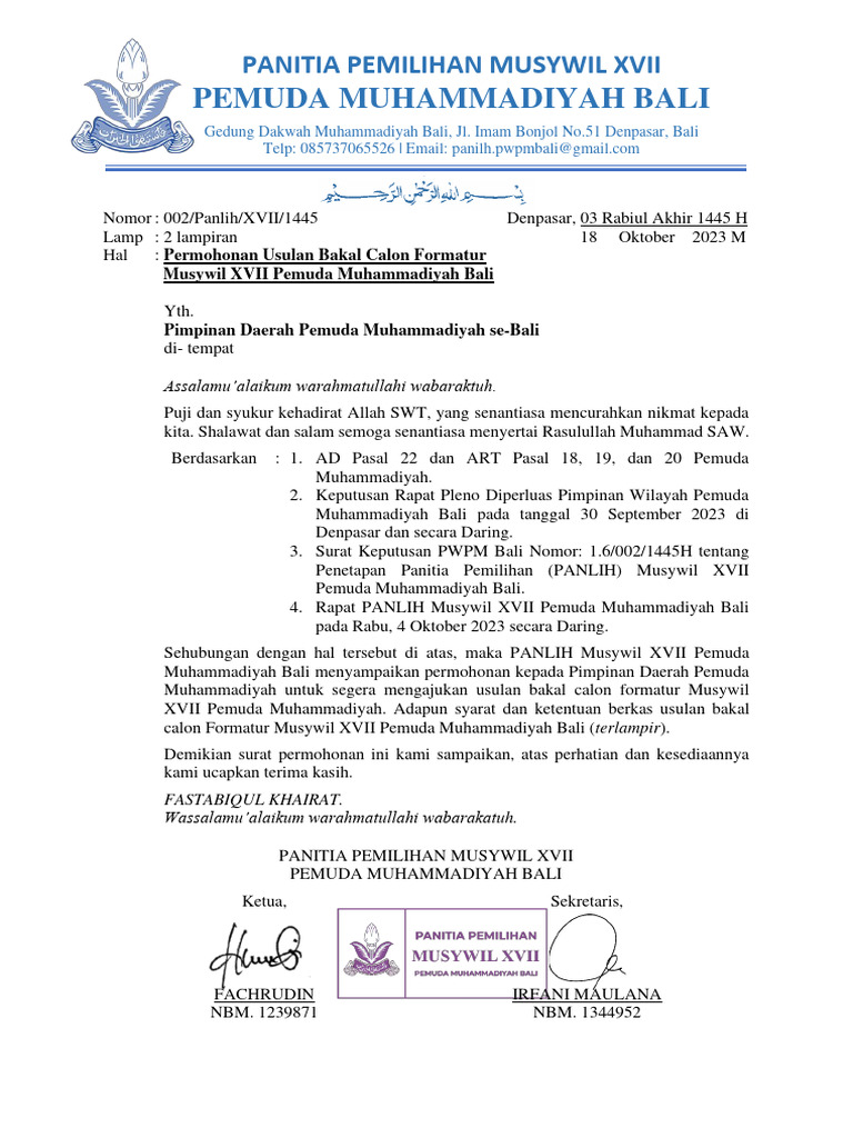Usulan Calon Formatur Musywil XVII | PDF