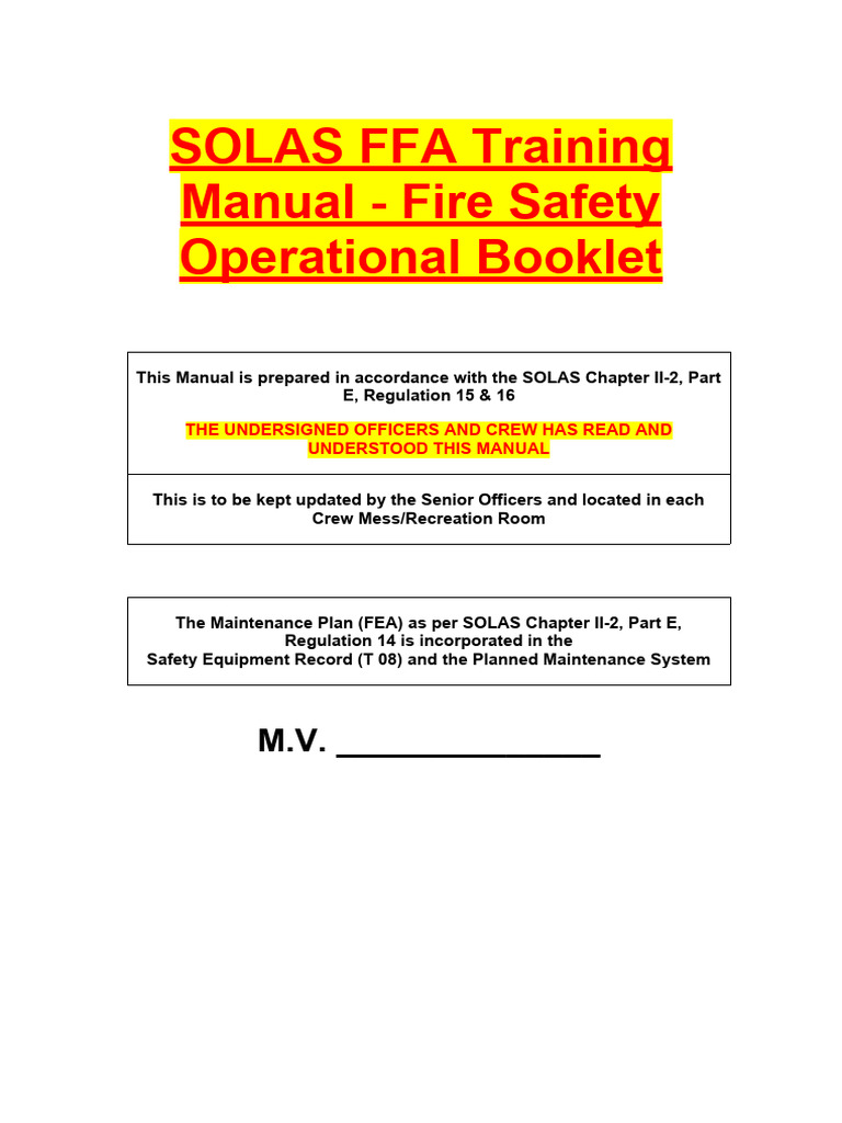 SOLAS FFA Training Manual Fire Safety Operational Booklet | PDF
