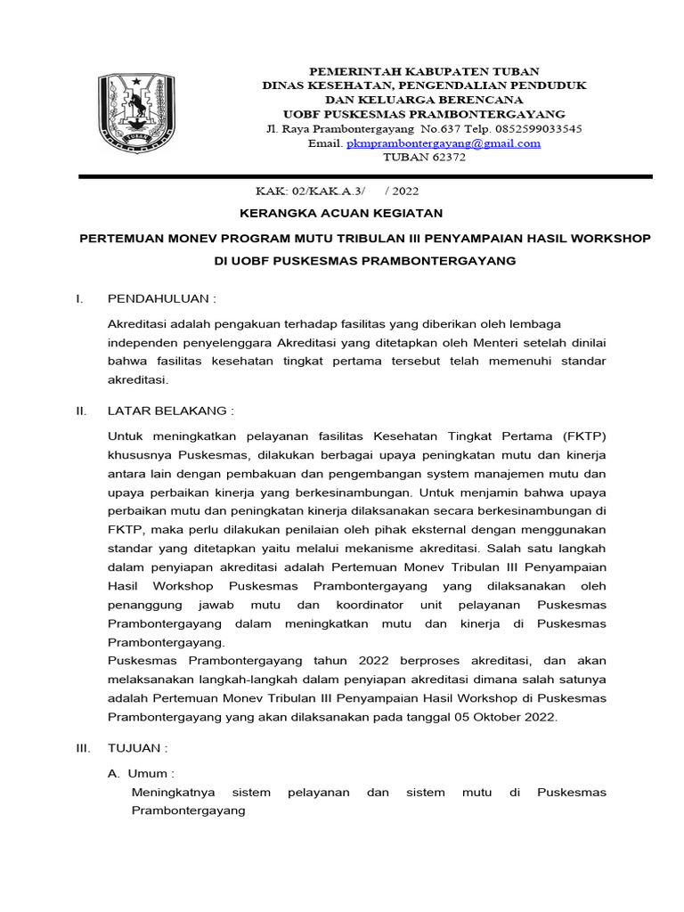 Kak Monev TB Iii Hasil Workshop 05-10-2022 | PDF