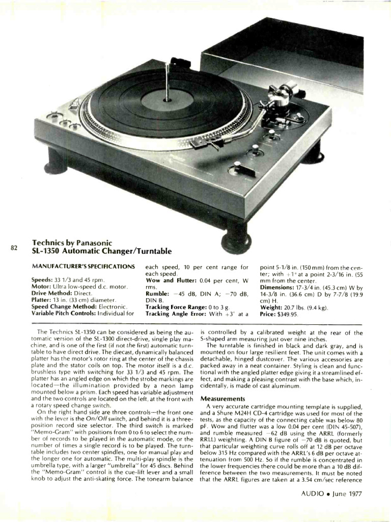Technics SL-1350 Review 1977 | PDF