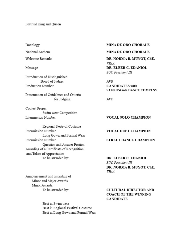 Festival King and Queen Competition Guide | PDF