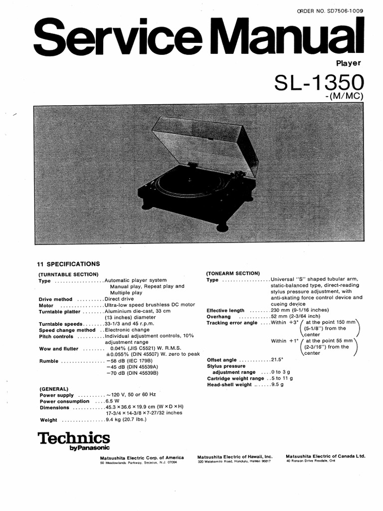 Technics SL-1350 Service Manual 7506 | PDF