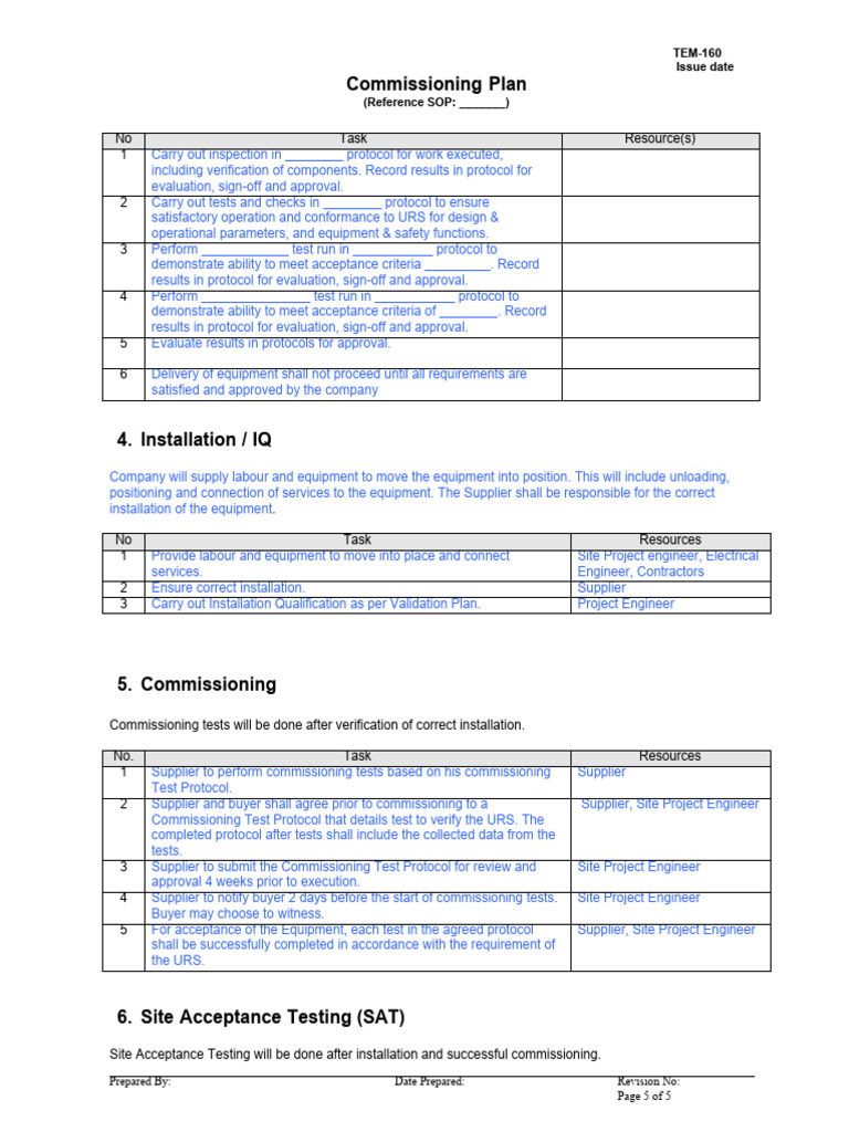 TEM 160 Commissioning Plan Sample | PDF