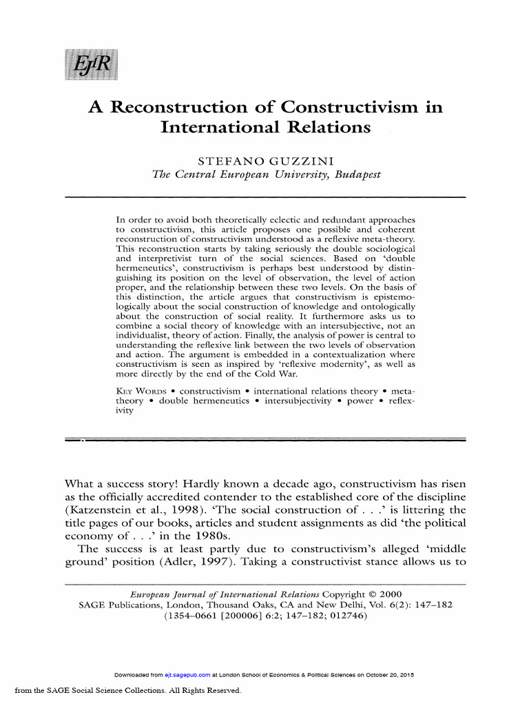 Guzzini - Reconstruction of Constructivism in IR.2000 | PDF | Science ...