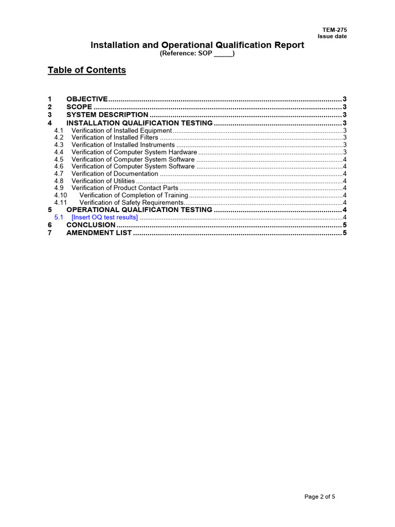 TEM 275 Installation and Operational Qualification Report Template ...
