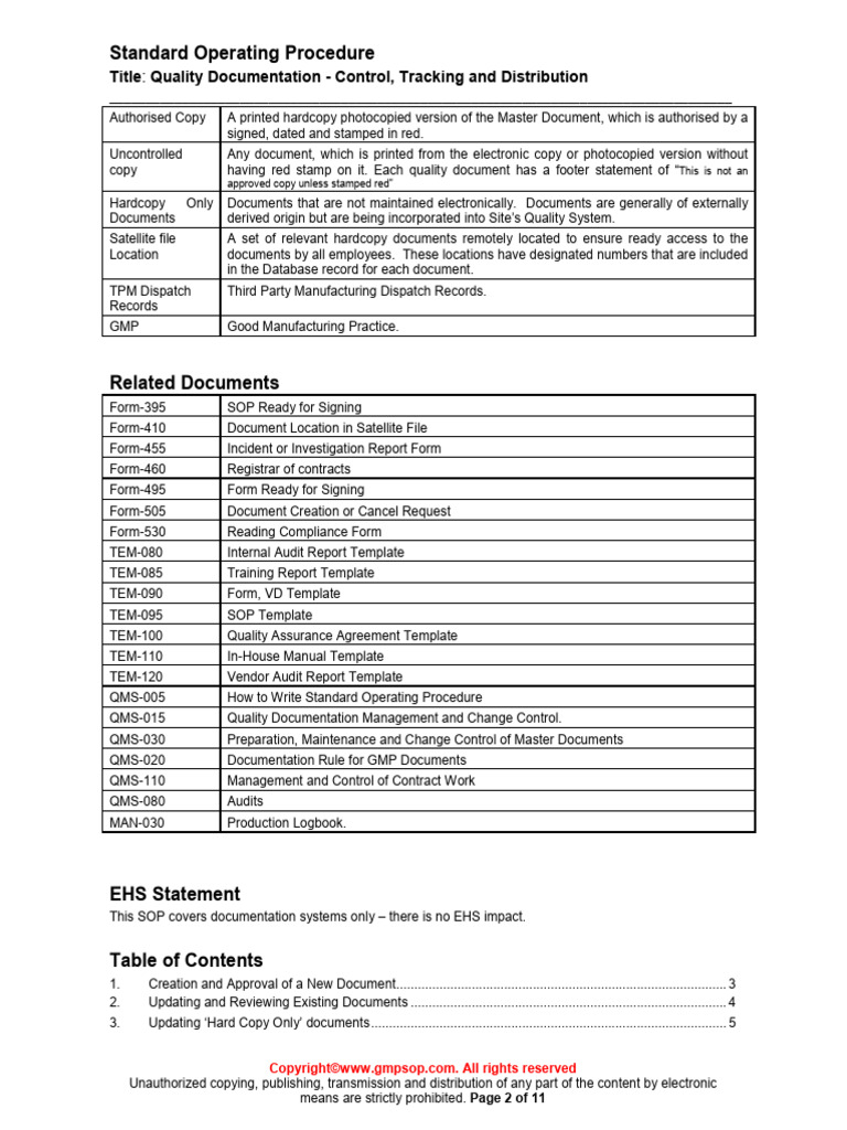 QMS 025 Quality Documentation Control Tracking and Distribution Sam ...
