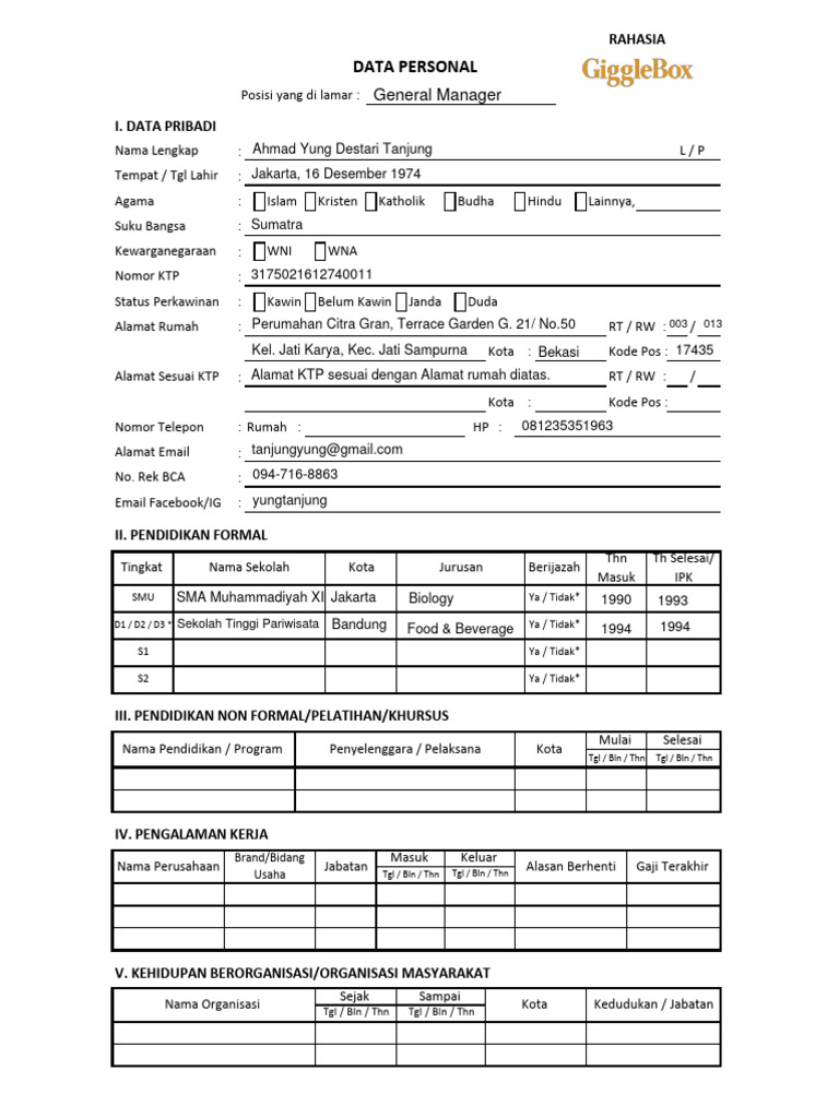 Formulir Data Pribadi Karyawan | PDF