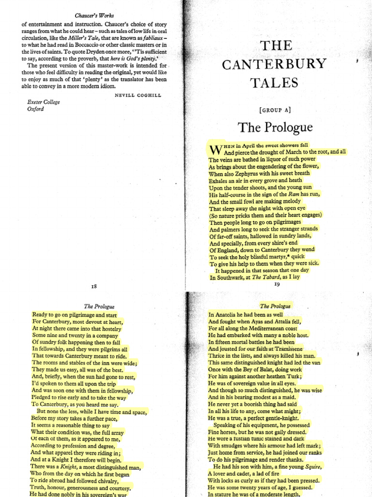 Chaucer General Prologue Highlighted | PDF
