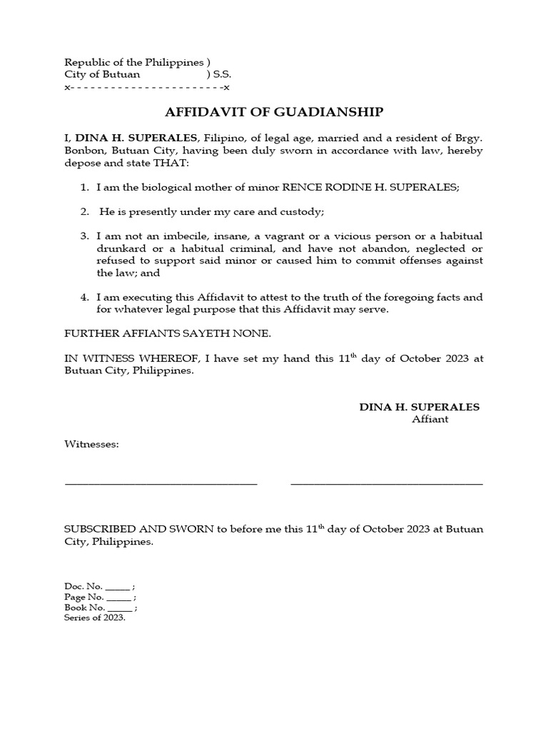 Affidavit of Guardianship | PDF