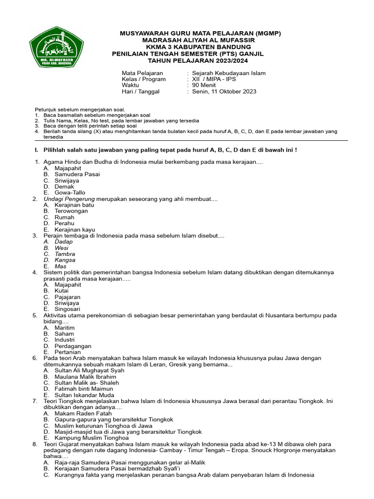 Xii Pts Ski Ganjil 2023 | PDF