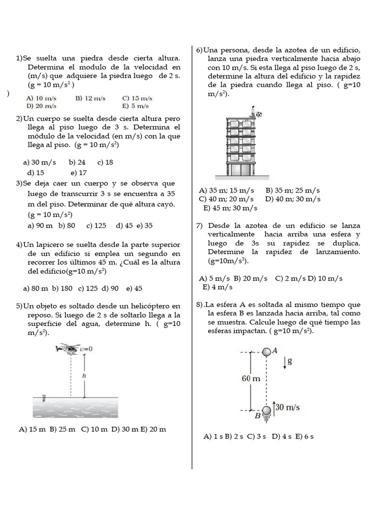 Cinematica 4 MVCL Ejercicios en Clase | PDF