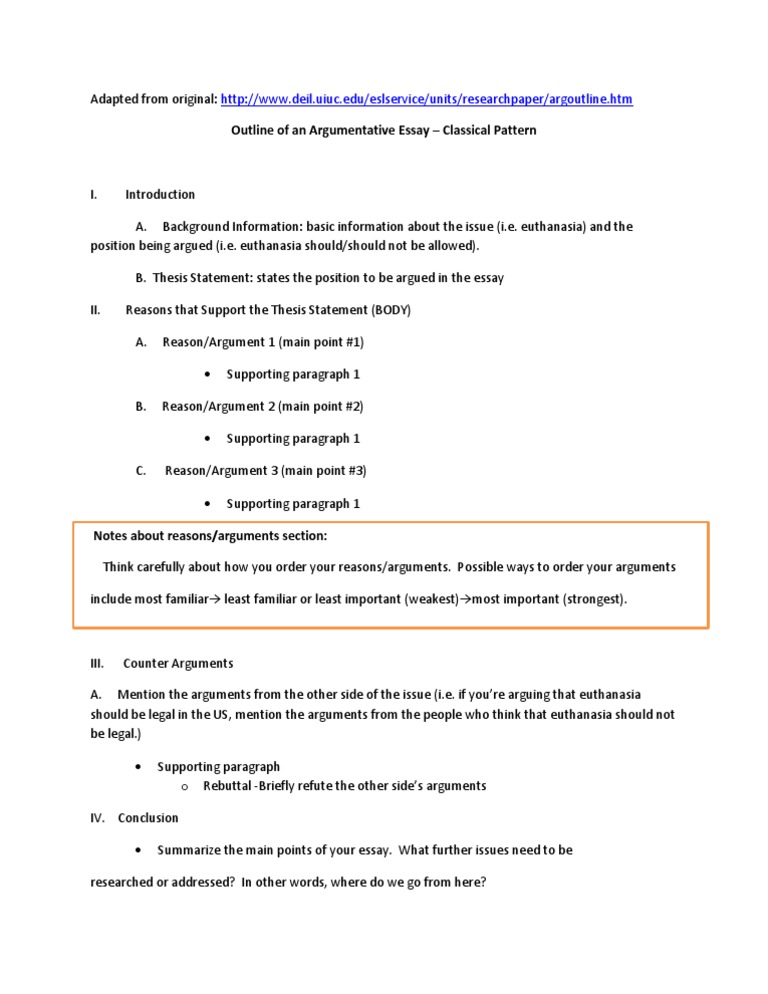 Outline Of An Argumentative Essay Classical Pattern Pdf Argument