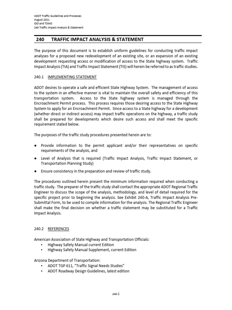 ADOT Traffic Impact Analysis Guidelines | PDF | Traffic | Transport