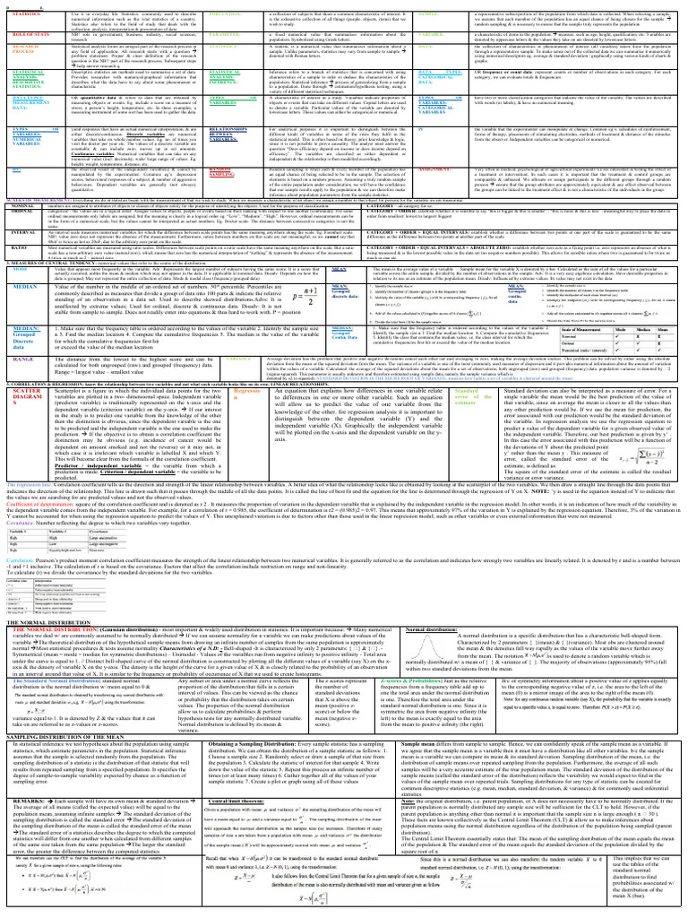 Stats Crib Sheet Exam | PDF | Normal Distribution | Errors And Residuals