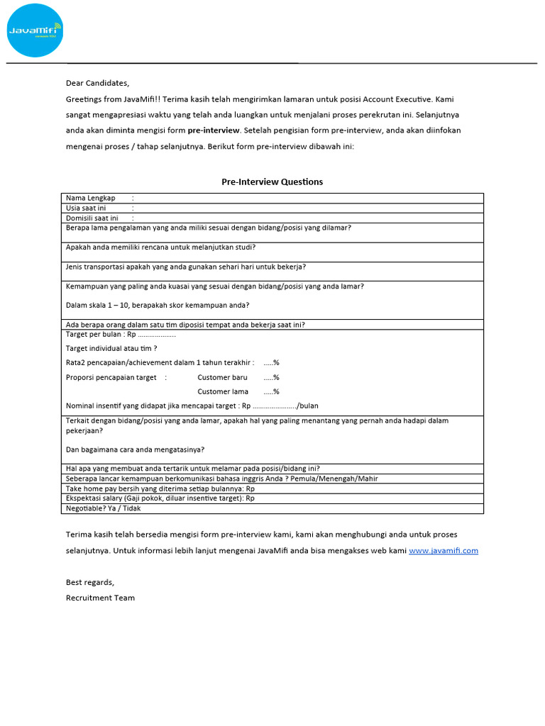 Pre Interview Questions | PDF