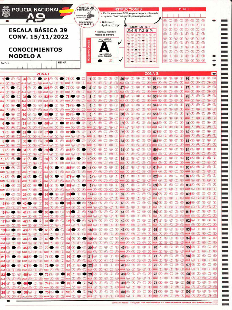 Plantilla A Respuestas Examen Escala Basica 39 2023 Oposiciones Policia Nacional Modelo A PDF | PDF