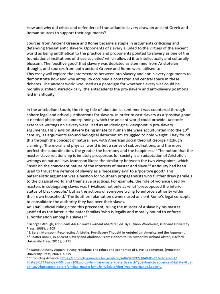How and Why Did Critics and Defenders of Transatlantic Slavery Draw On ...