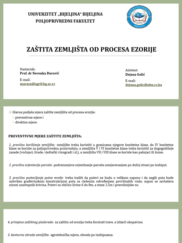 Zaštita Zemljišta Od Procesa Erozije_Dejana Golić | PDF
