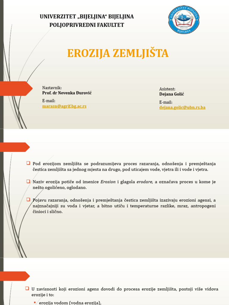 Erozija Zemljišta - Prezentacija - Dejana Golić | PDF