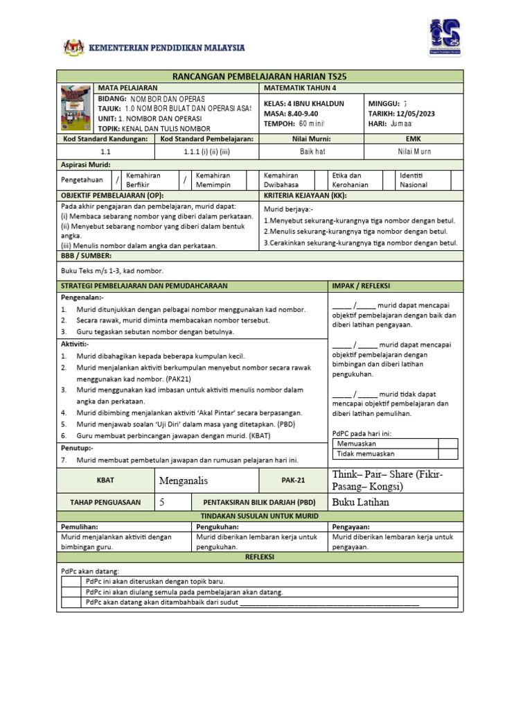 MT THN 4 TS25 Tajuk 1 | PDF