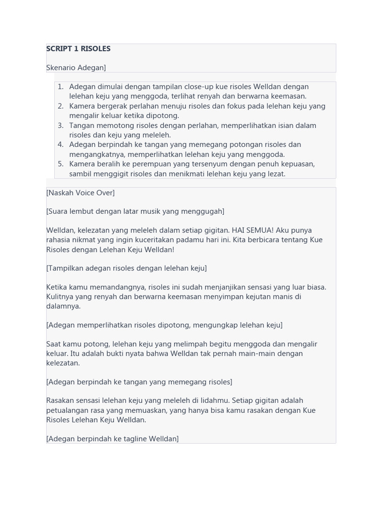 Story Telling Produk Sample | PDF | Memasak, Makanan, & Anggur