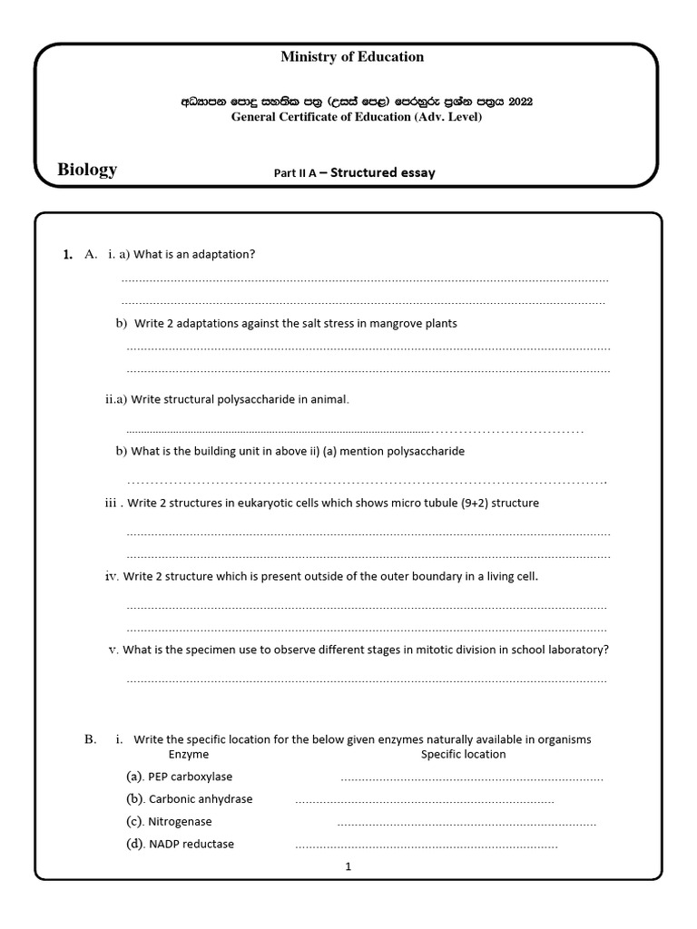 Biology Structured Essay 2 | PDF