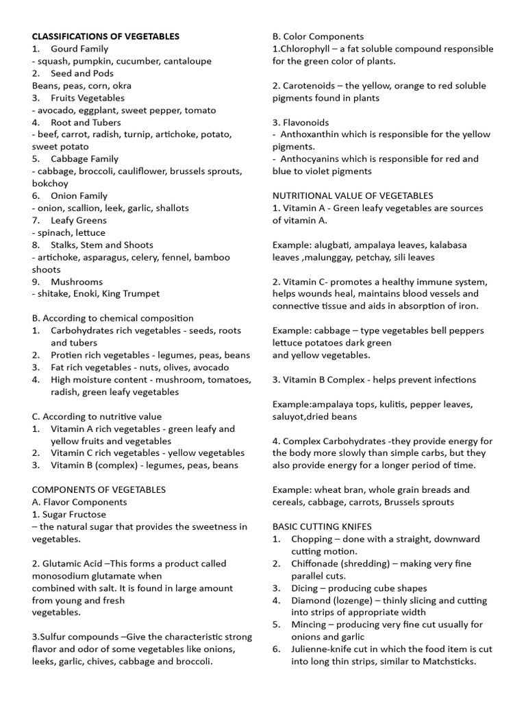 Classifications of Vegetables | PDF | Vegetables | Garlic